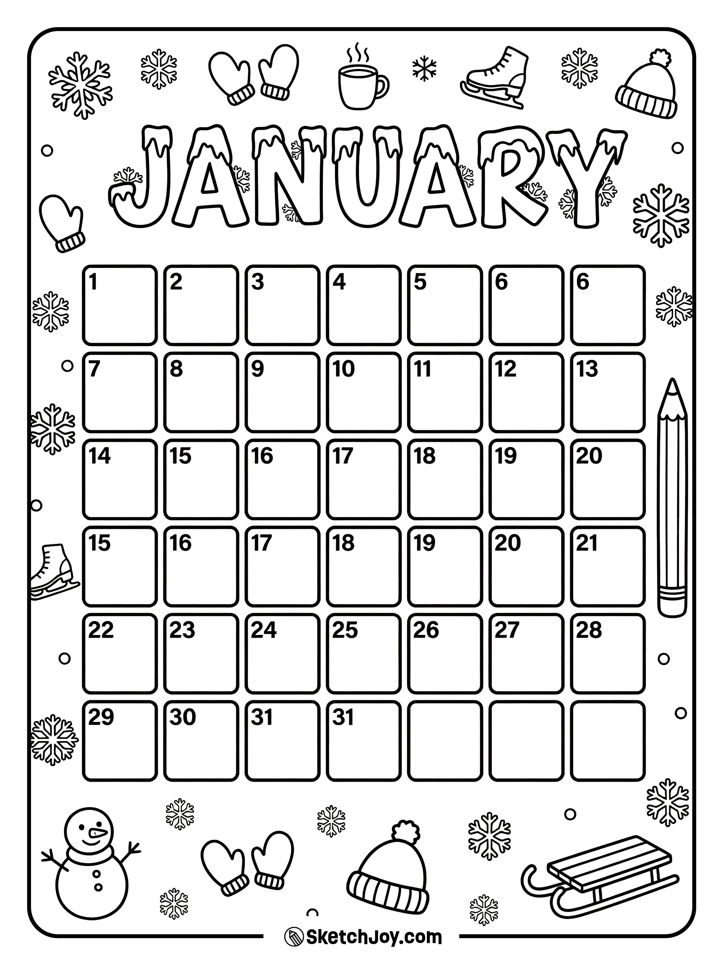 40 January coloring pages (Free Printable PDFs)